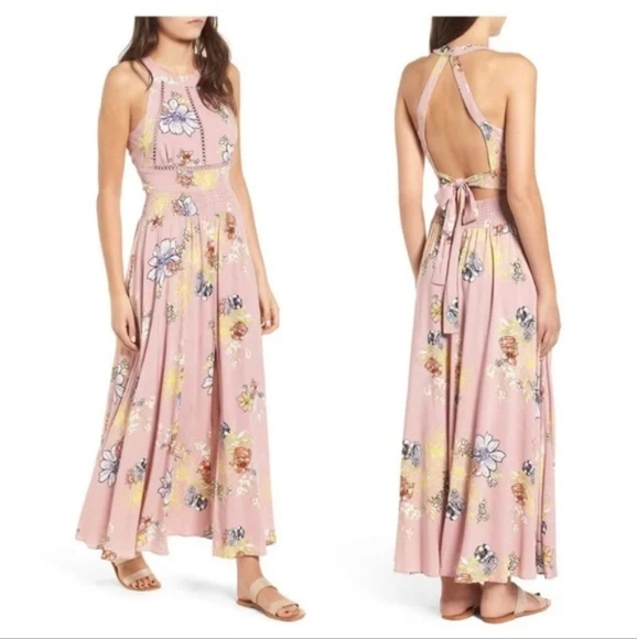 bp | Dresses | Bp Pink Floral Halter Maxi Dress | Poshmark